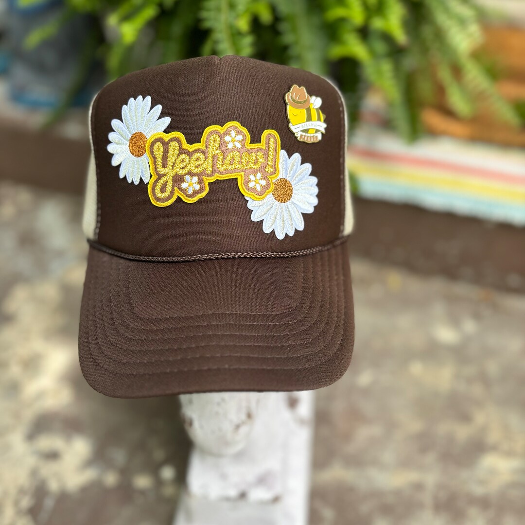 Cutomized Western Otto Trucker Hat With Yeehaw and Daisies Patches and ...