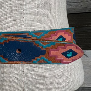 80s Vintage Western MILOR Aztec Hand Painted Genuine Leather Tooled ...