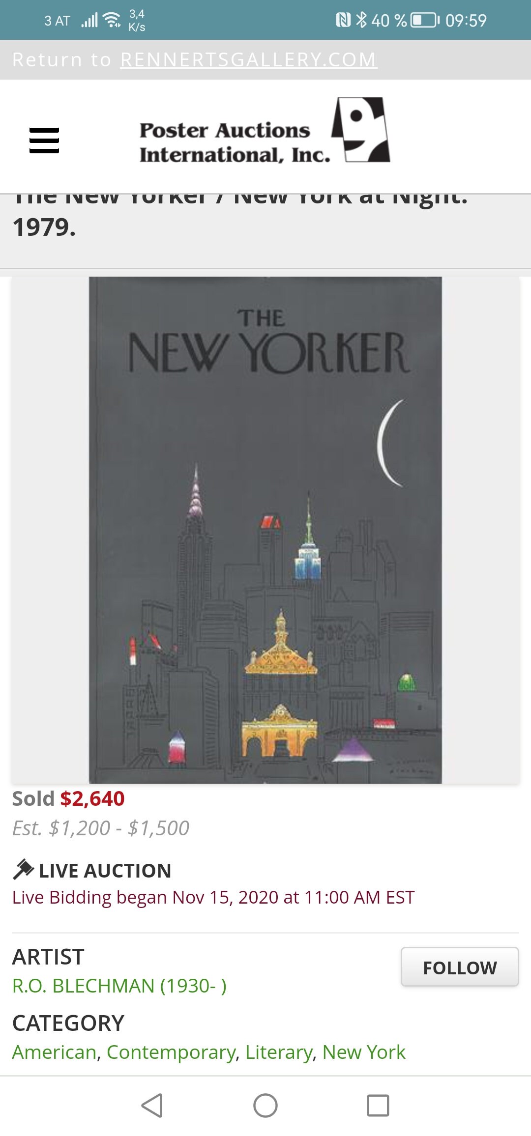 Original Vintage American Litho Posters the New Yorker R.O. Blechmann ...