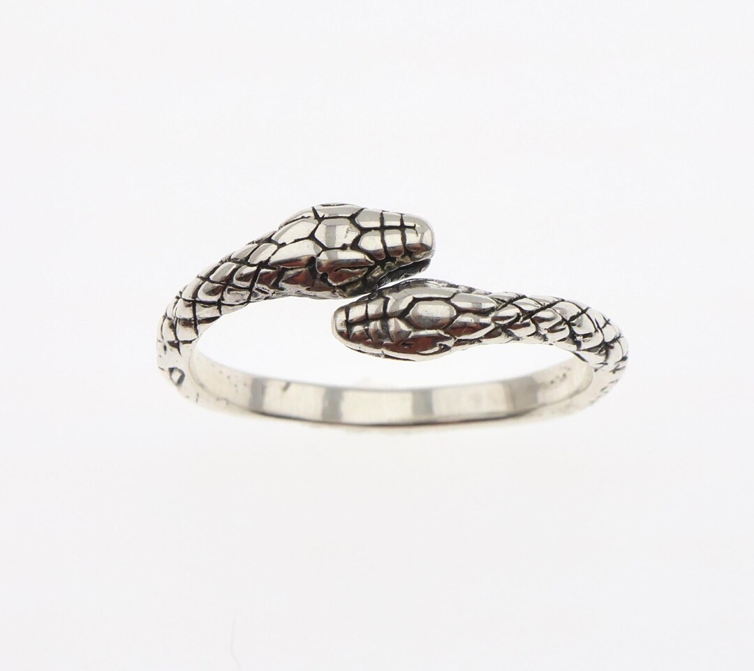 Sterling Silver 925 Double Snake Head Ring – Dual Serpent Cuff Design ...