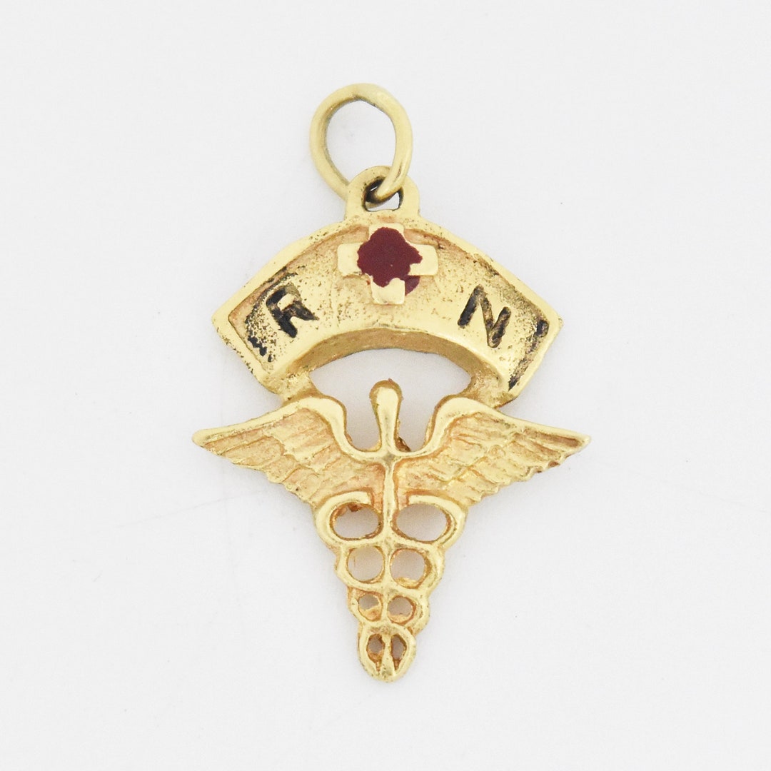 14k Yellow Gold Estate Enamel Caduceus Registered Nurse Pendant - Etsy
