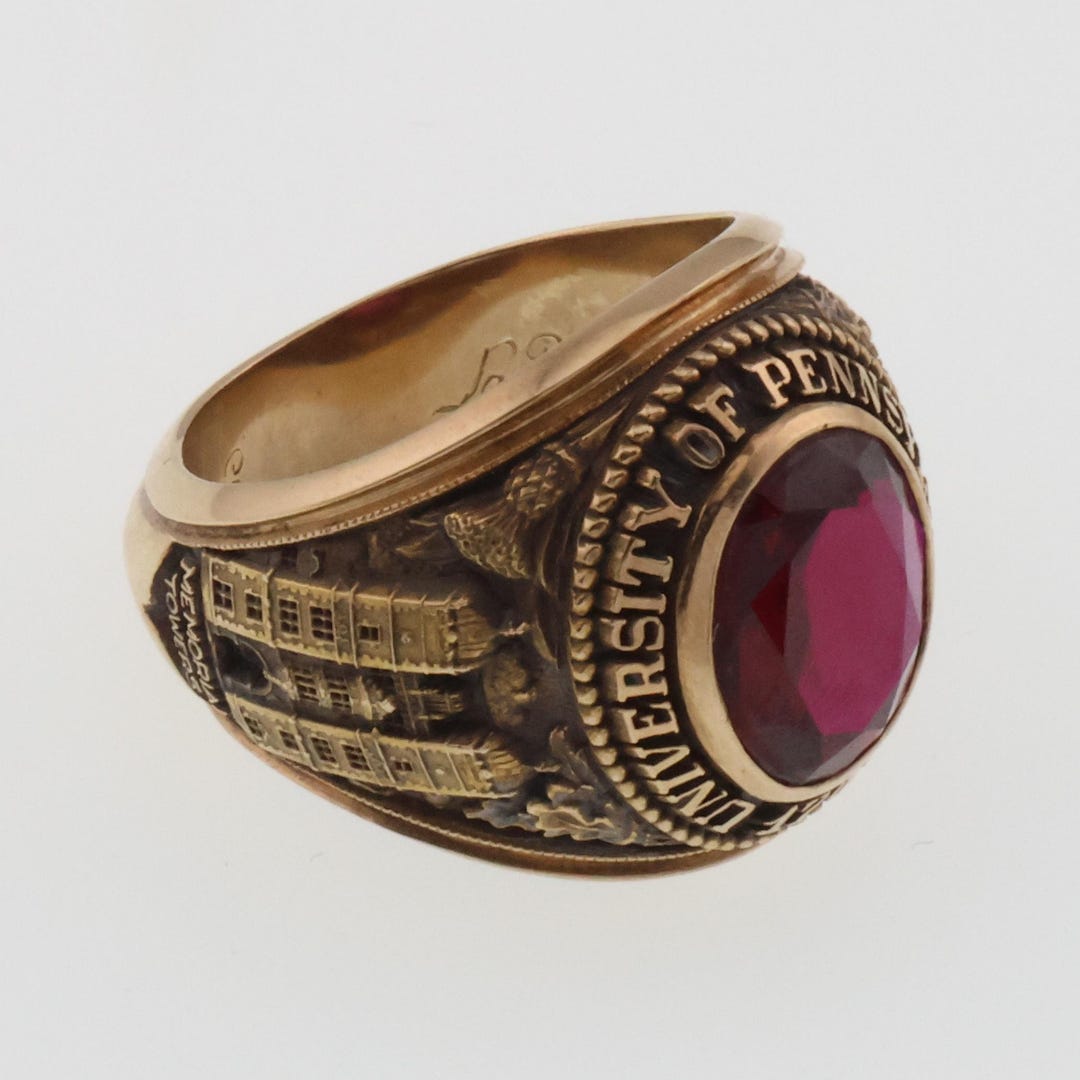 10k Yellow Gold Estate Lab Ruby University of Pennsylvania Ring Size 7. ...