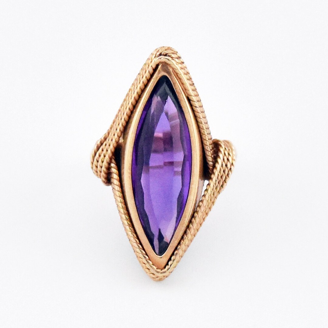 14k Yellow Gold Estate Purple Sapphire Textured Ring Size 4.5 - Etsy