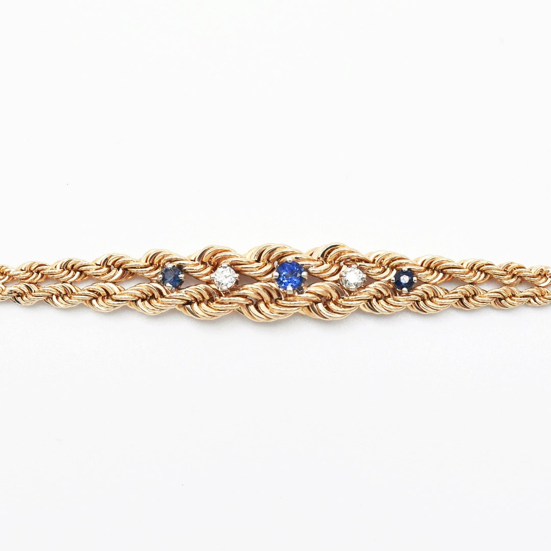 14k Yellow Gold Estate 7" Sapphire & Diamond Rope Style Bracelet - Etsy