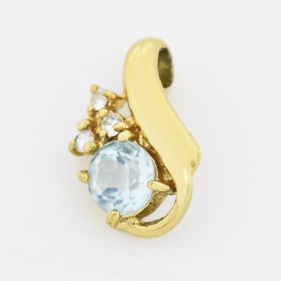 14k Yellow Gold Estate Blue Topaz & White Gemstone Sw… - Gem 14k Yellow Gold Estate Blue Topaz & White Gemstone Sw… - Gem