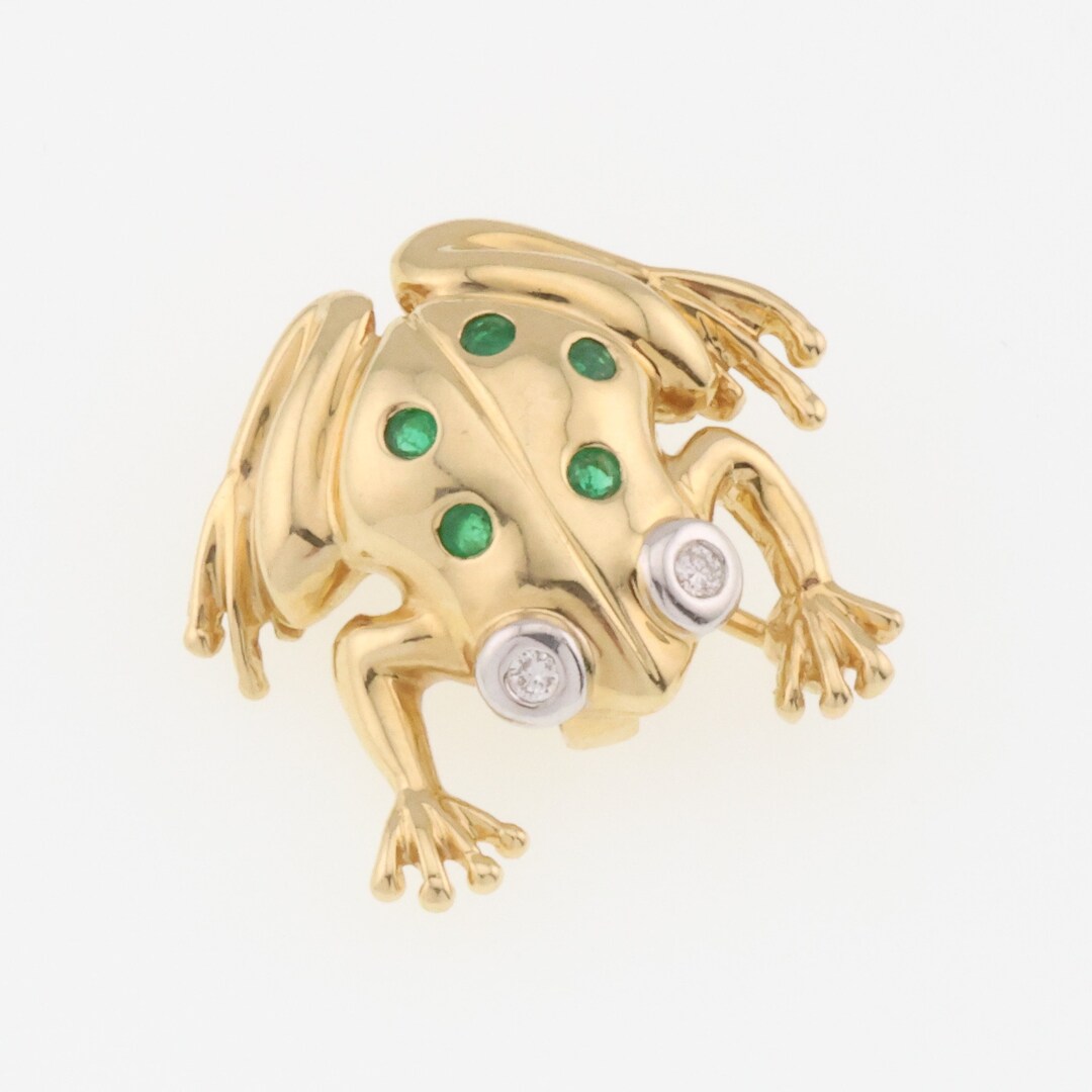 14k Yellow Gold Estate Emerald & Diamond Frog Pin/pendant - Etsy