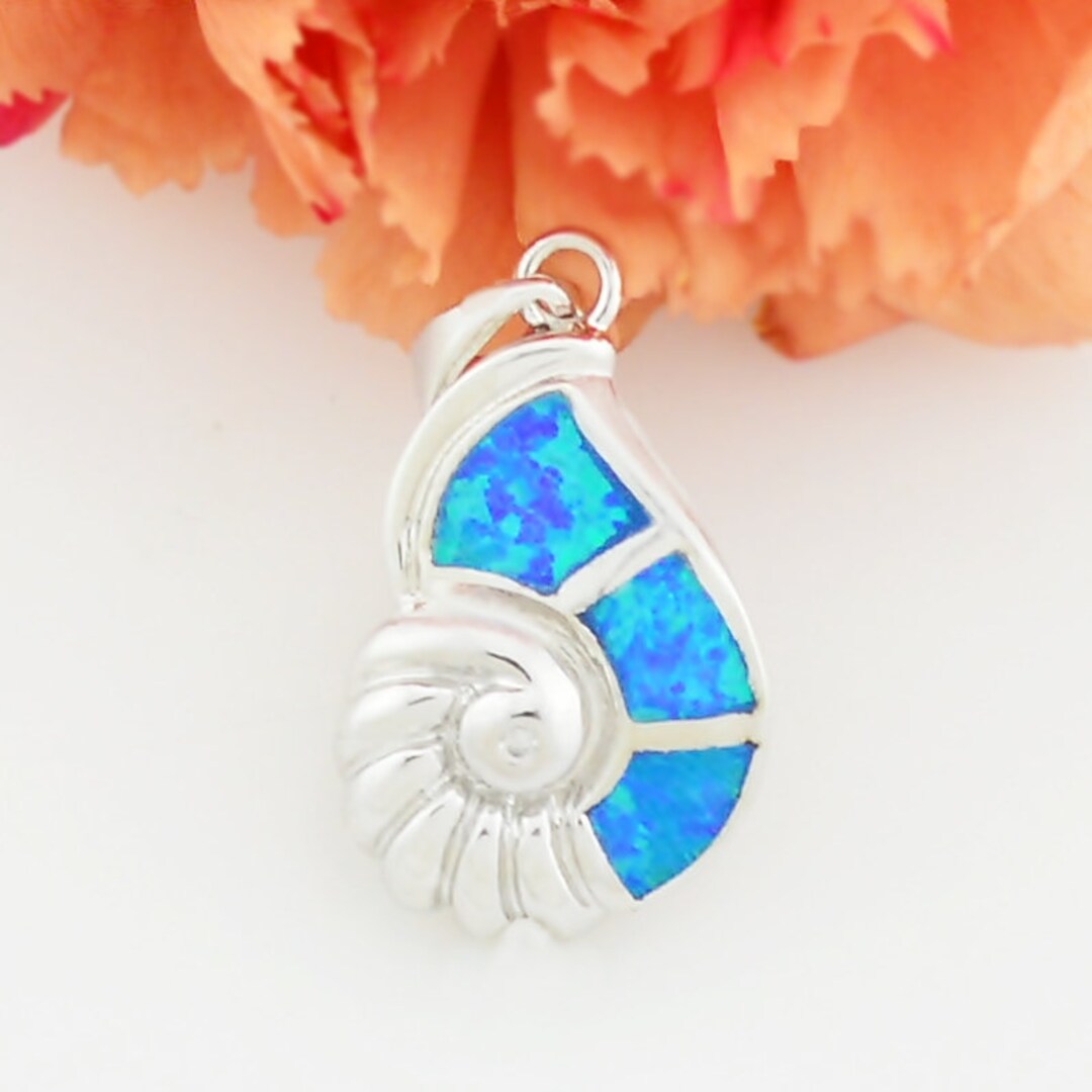 NEW Sterling Silver 925 Blue Opal & CZ Seashell/sea Shell Pendant - Etsy