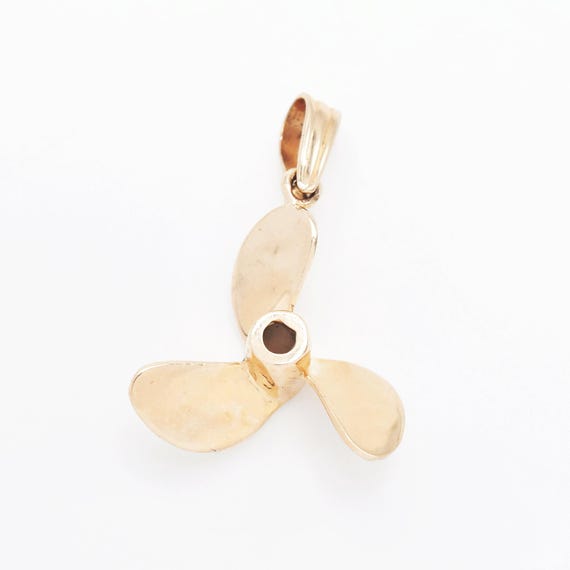 14k Yellow Gold Estate Boat Propeller Pendant - Gem
