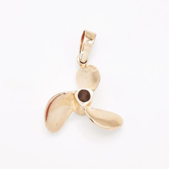 14k Yellow Gold Estate Boat Propeller Pendant - Gem