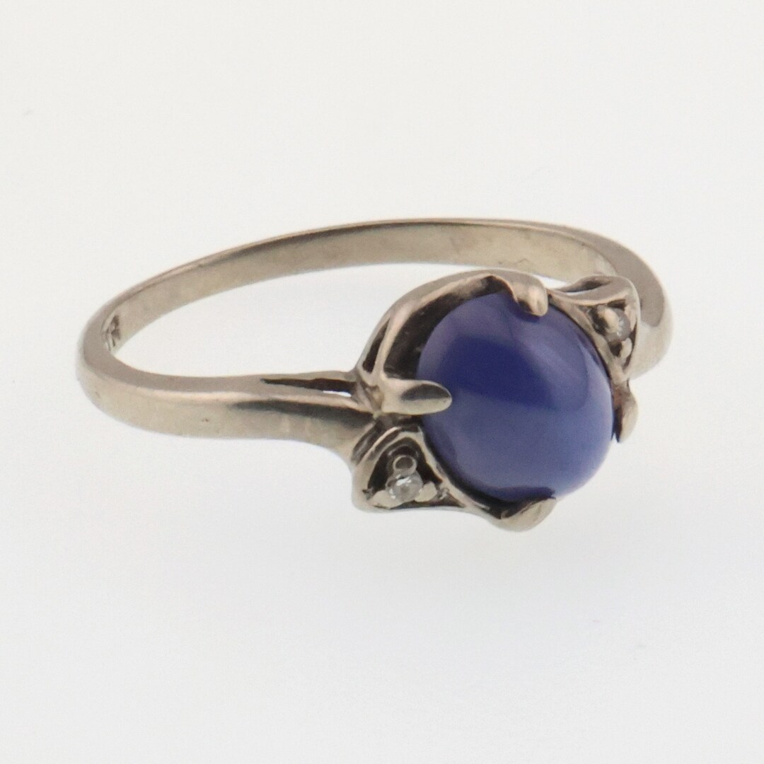 10k White Gold Star Sapphire & Diamond Accent Ring Size 6.75 - Etsy