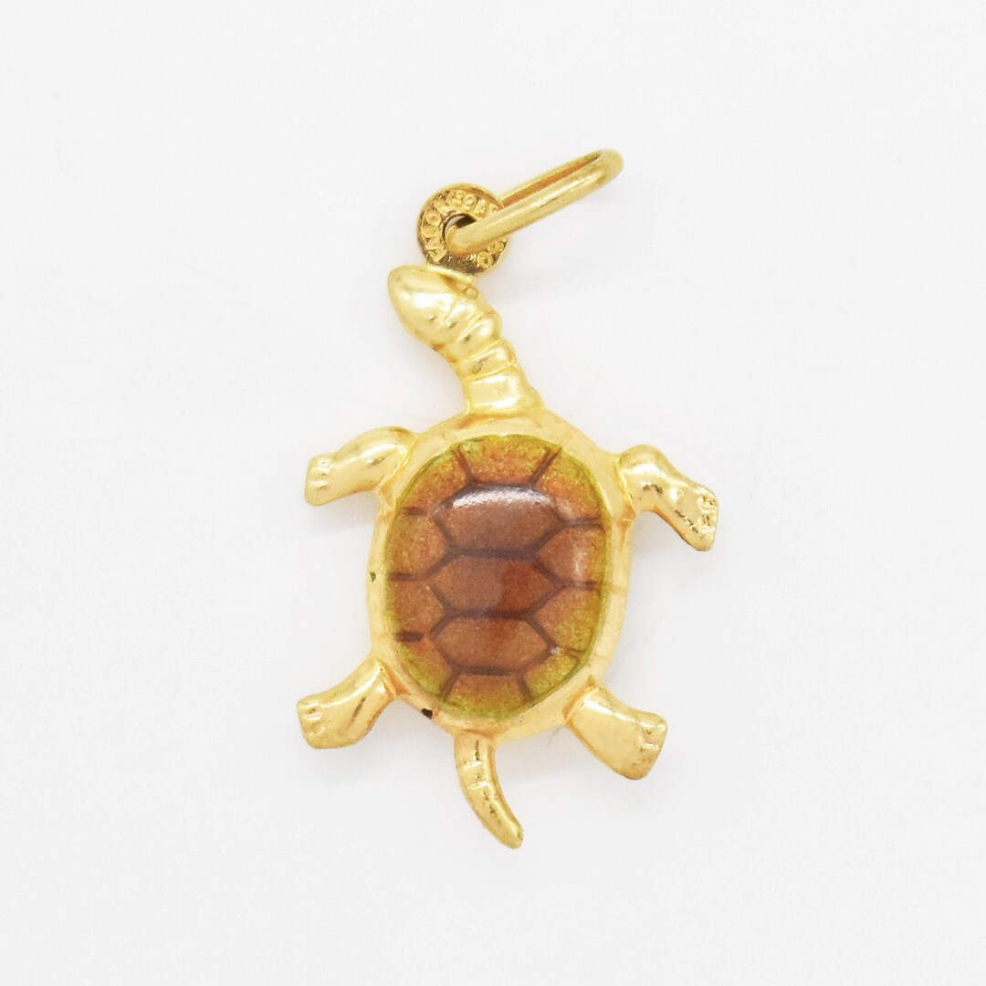 18k Yellow Gold Estate Enamel Turtle/sea Turtle Animal Pendant - Etsy