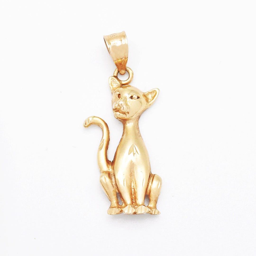14k Yellow Gold Estate Textured Sitting Cat/kitten Animal Pendant - Etsy