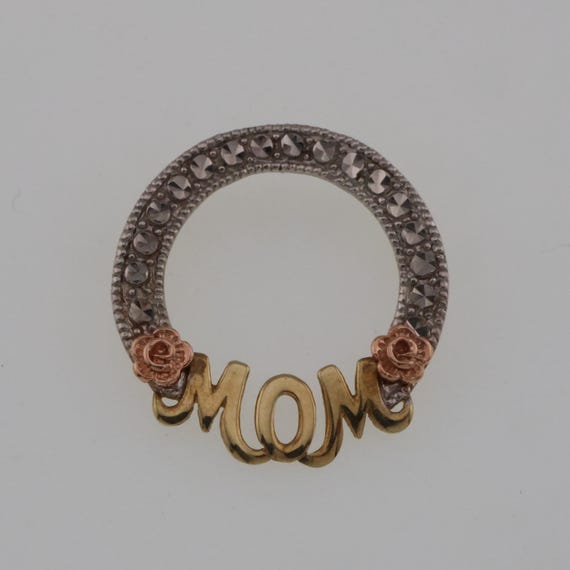 10k Tri Colored Gold Estate Mom Circle Pendant - Gem