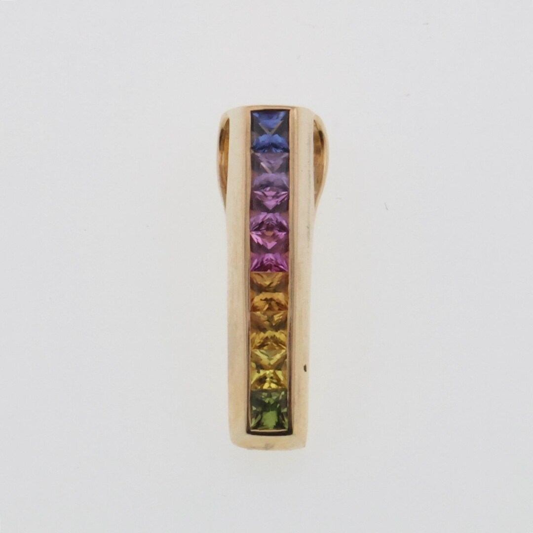 14k Yellow Gold Estate Multi Colored Topaz Bar Pendant - Etsy