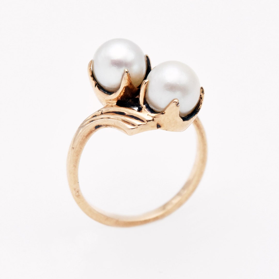 10k Yellow Gold Estate Swirl Double Pearl Ring Size 5.75 - Etsy