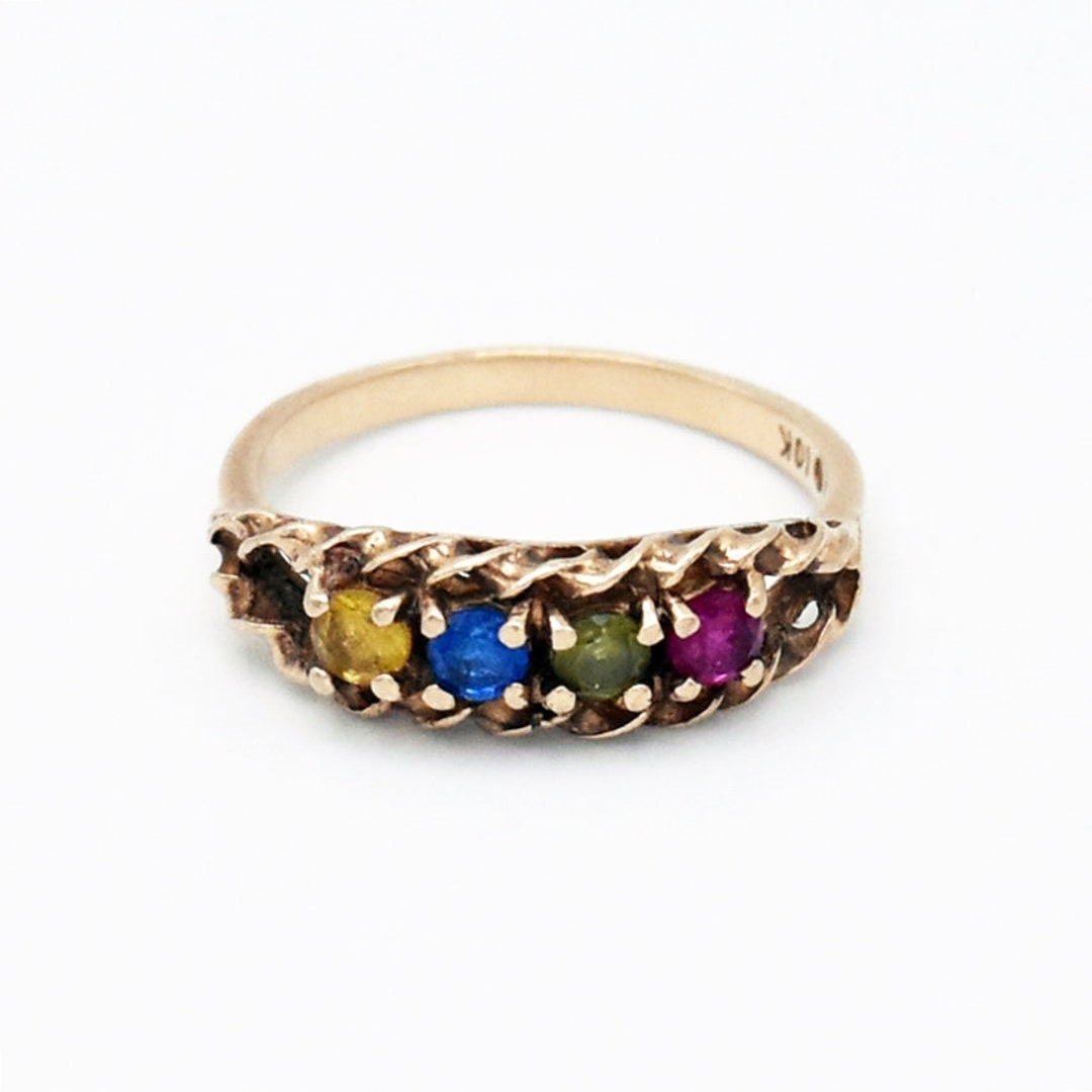 10k Yellow Gold Estate Multi Colored Band/ring Size 7 - Etsy