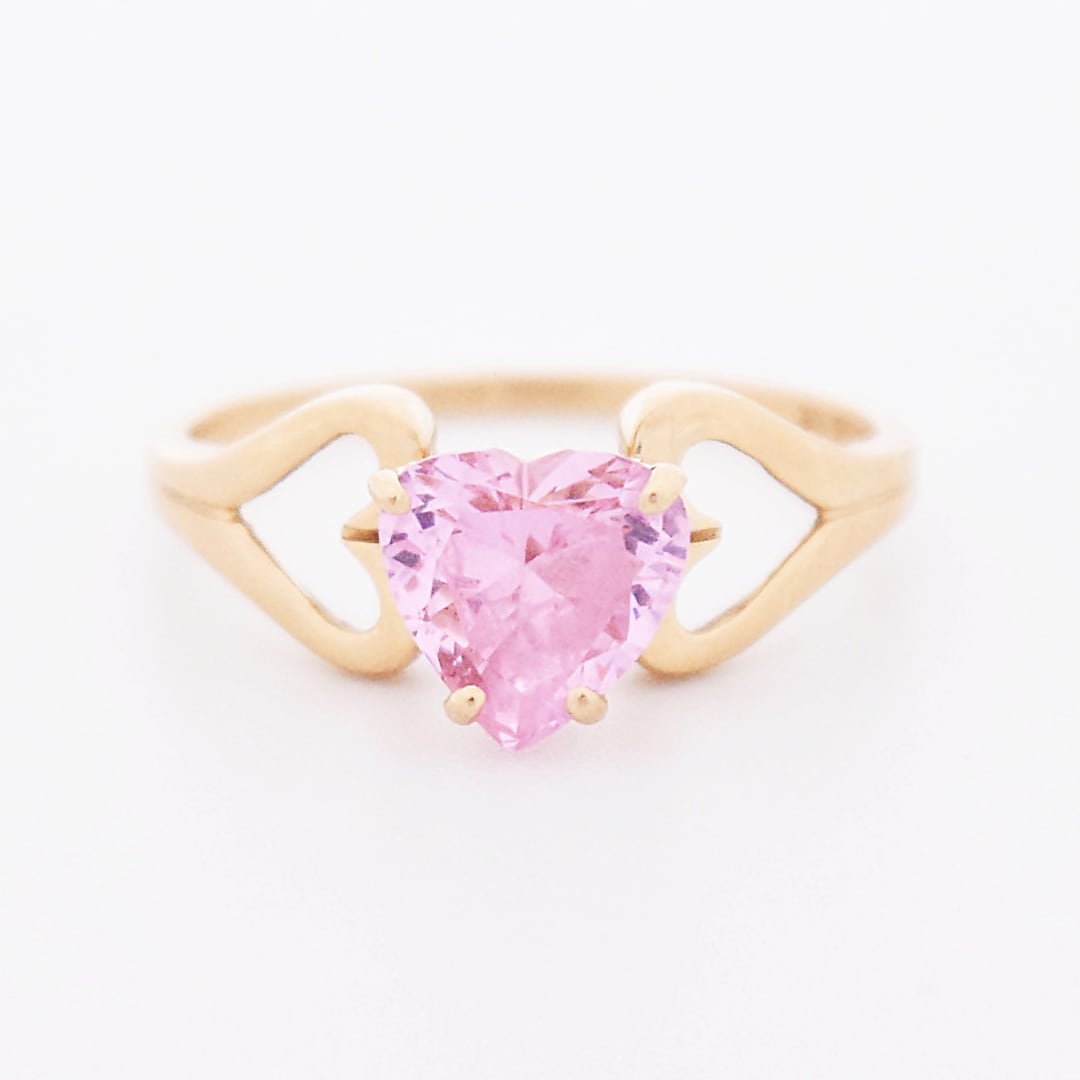 14k Yellow Gold Estate Pink Heart Shape CZ Gemstone Ring Size 9.25 - Etsy