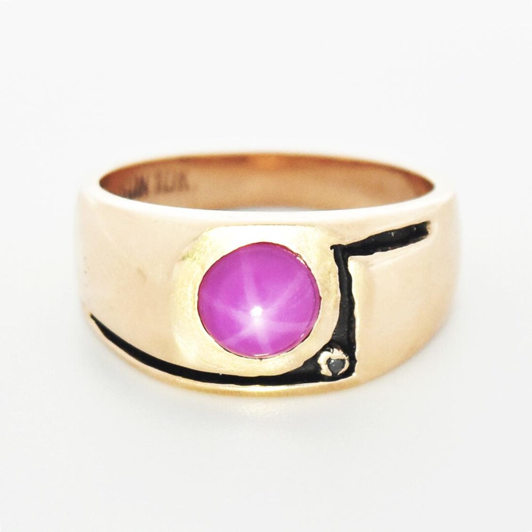 10k Yellow Gold Estate Red Star Sapphire & Diamond Ring Size 10 - Etsy