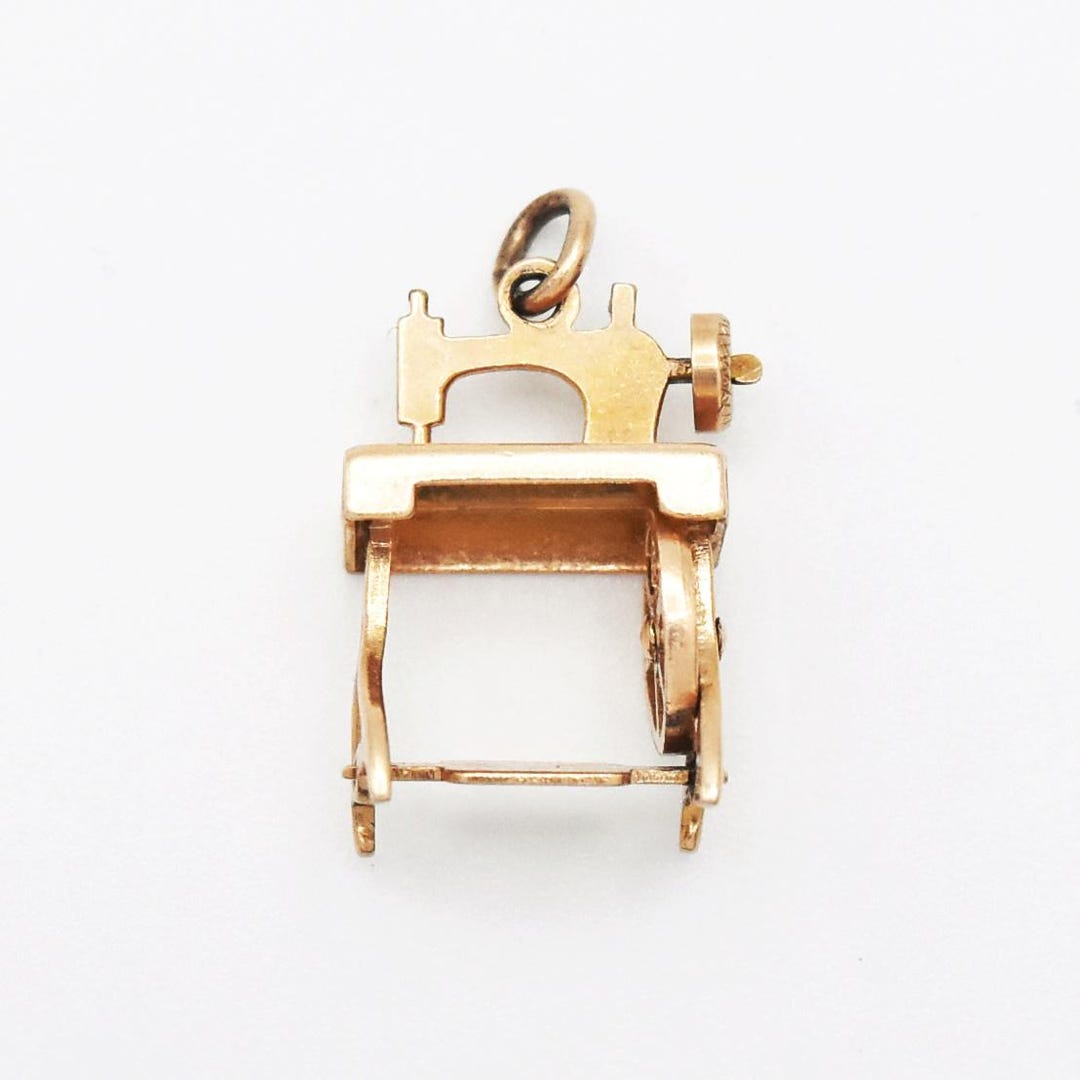 14k Yellow Gold Old School Peddle Sewing Machine Charm/pendant - Etsy