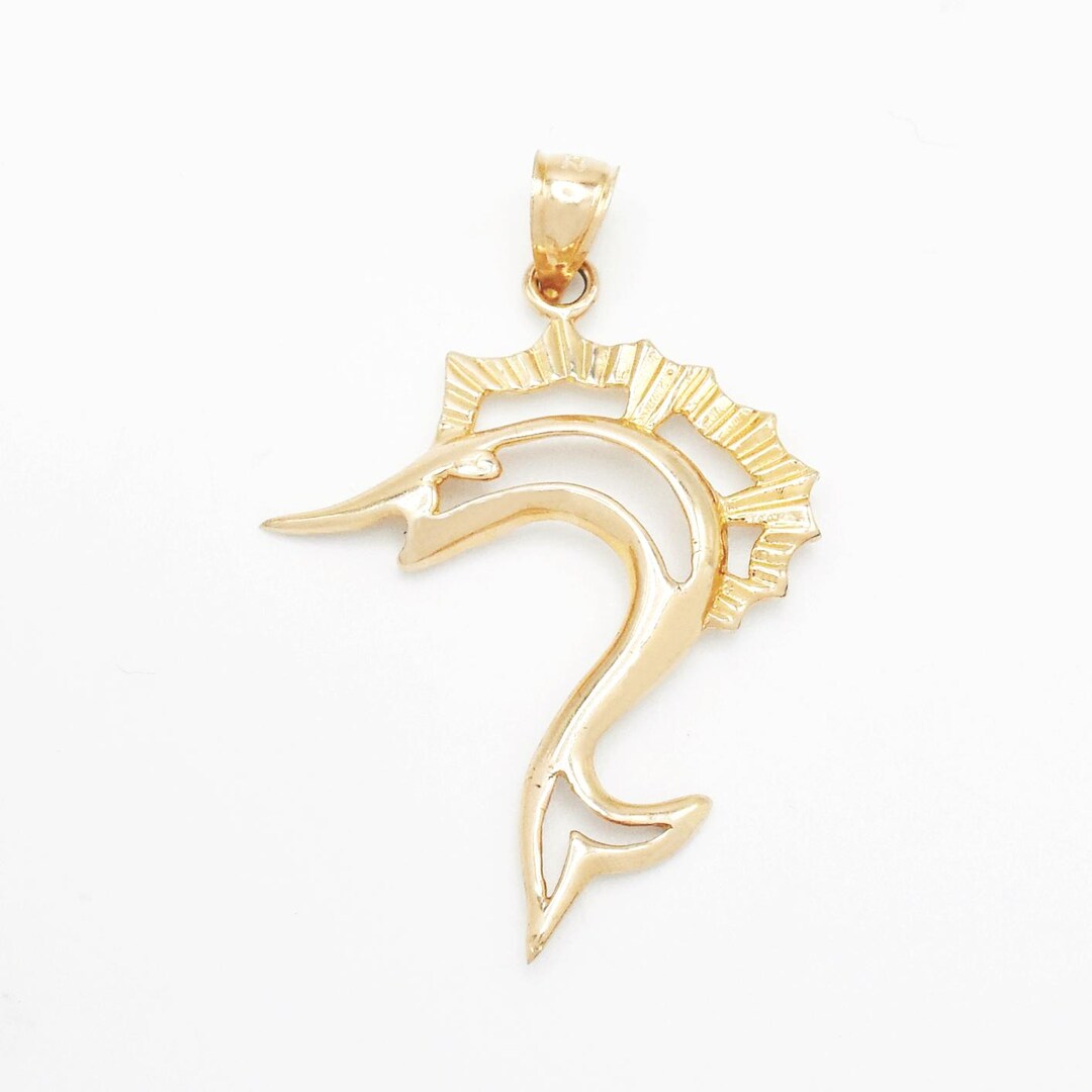 14k Yellow Gold Estate Open Work Marlin Sailfish Animal Pendant - Etsy