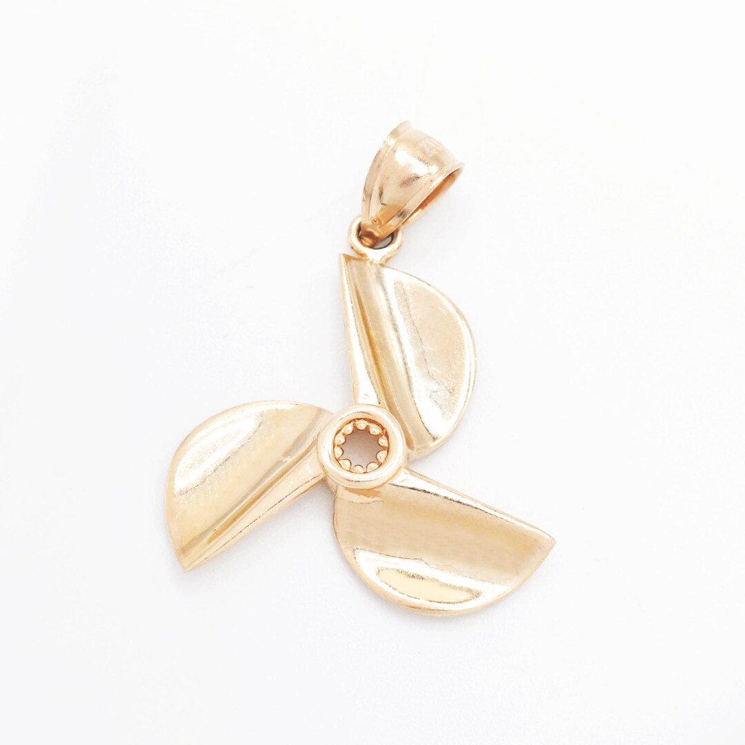 14k Yellow Gold Estate Textured Large Boat Propeller Pendant - Etsy