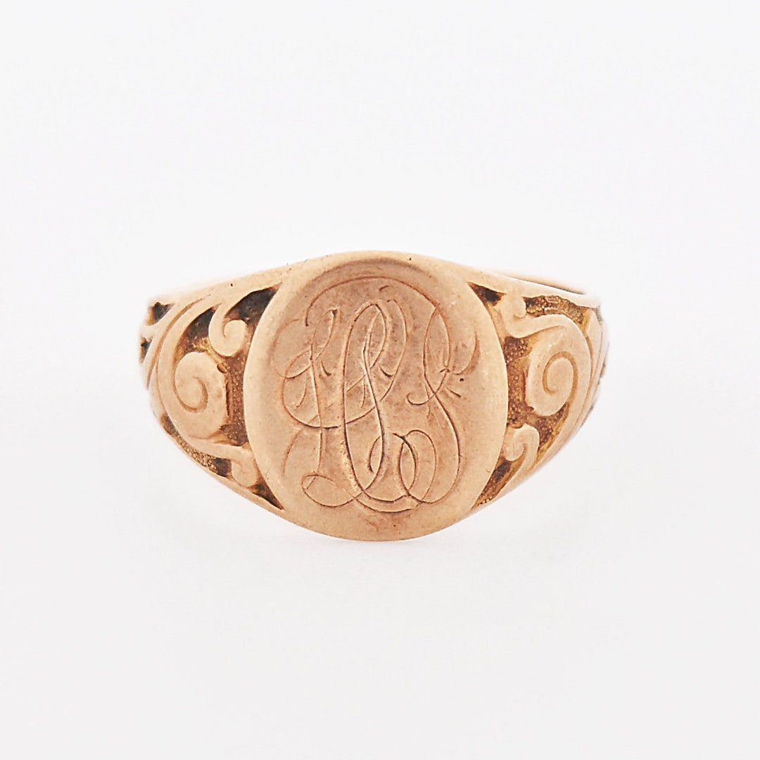 10k Yellow Gold Vintage Initial Monogrammed Ring Size 9.25 - Etsy