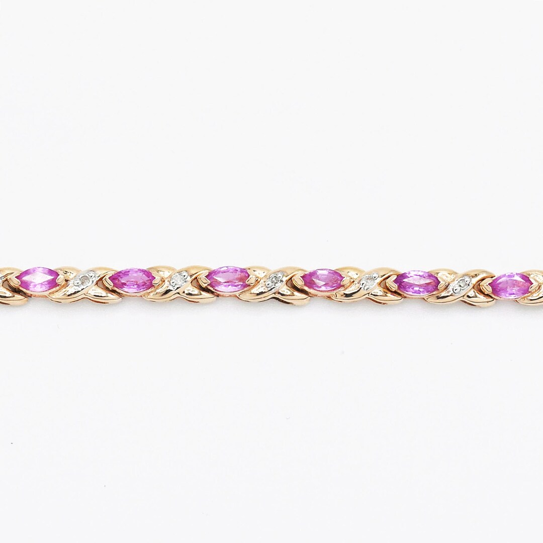 14k Yellow Gold Estate Ruby & Diamond Chain Link Bracelet 7 Long - Etsy