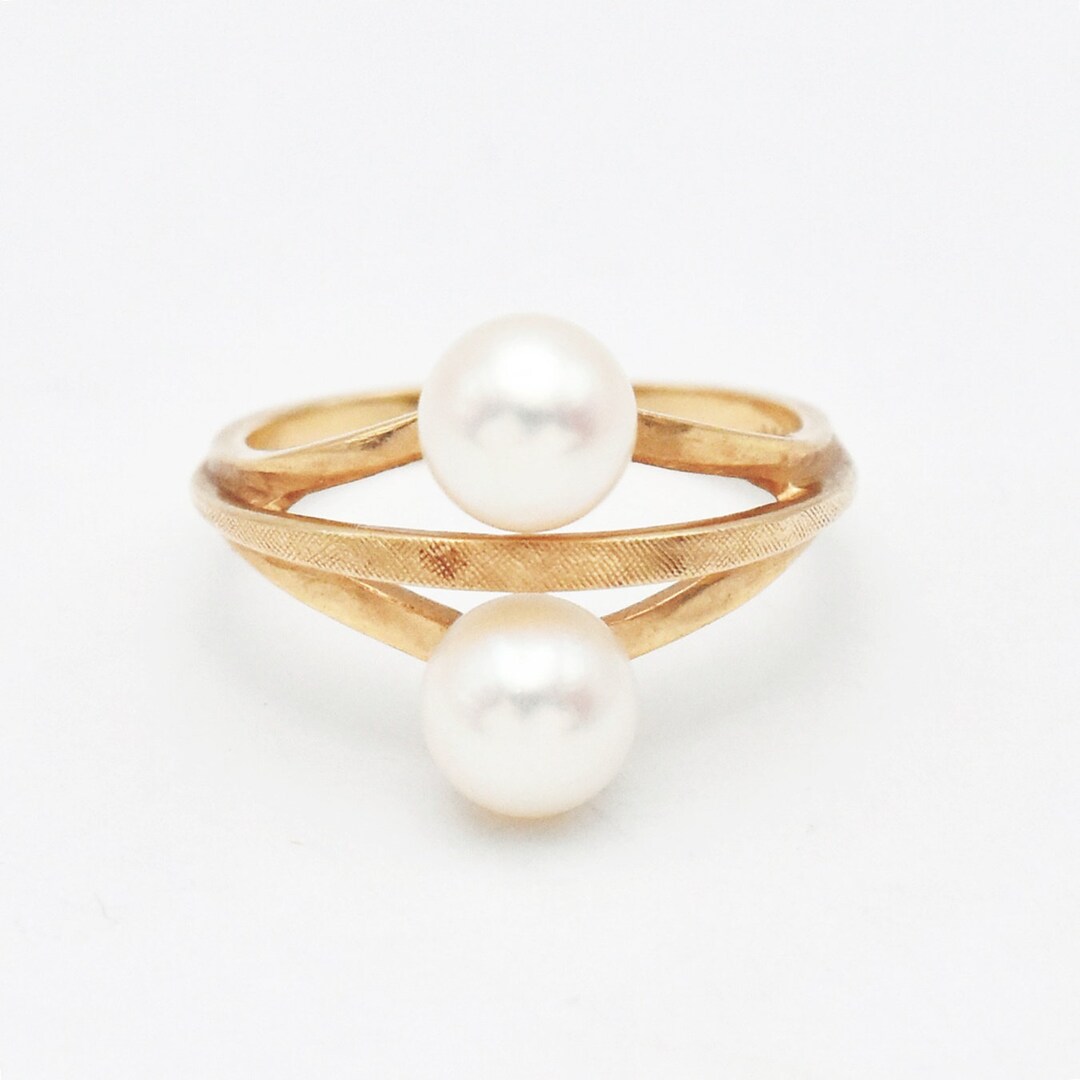 14k Yellow Gold Estate Open Band Double Pearl Ring Size 6.25 - Etsy
