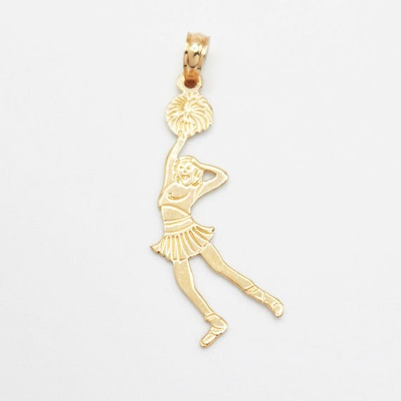 14k Yellow Gold Estate Etched Cheerleader Pendant - Gem
