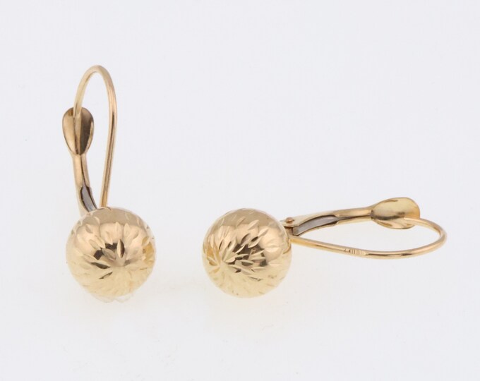 14k Yellow Gold Estate Textured Ball Leverback Earrings - Etsy