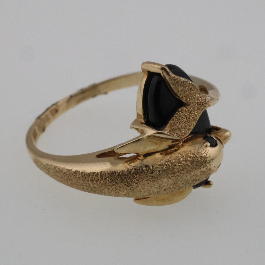 10k Yellow Gold Estate Onyx Dolphin Ring Size 6 - Etsy