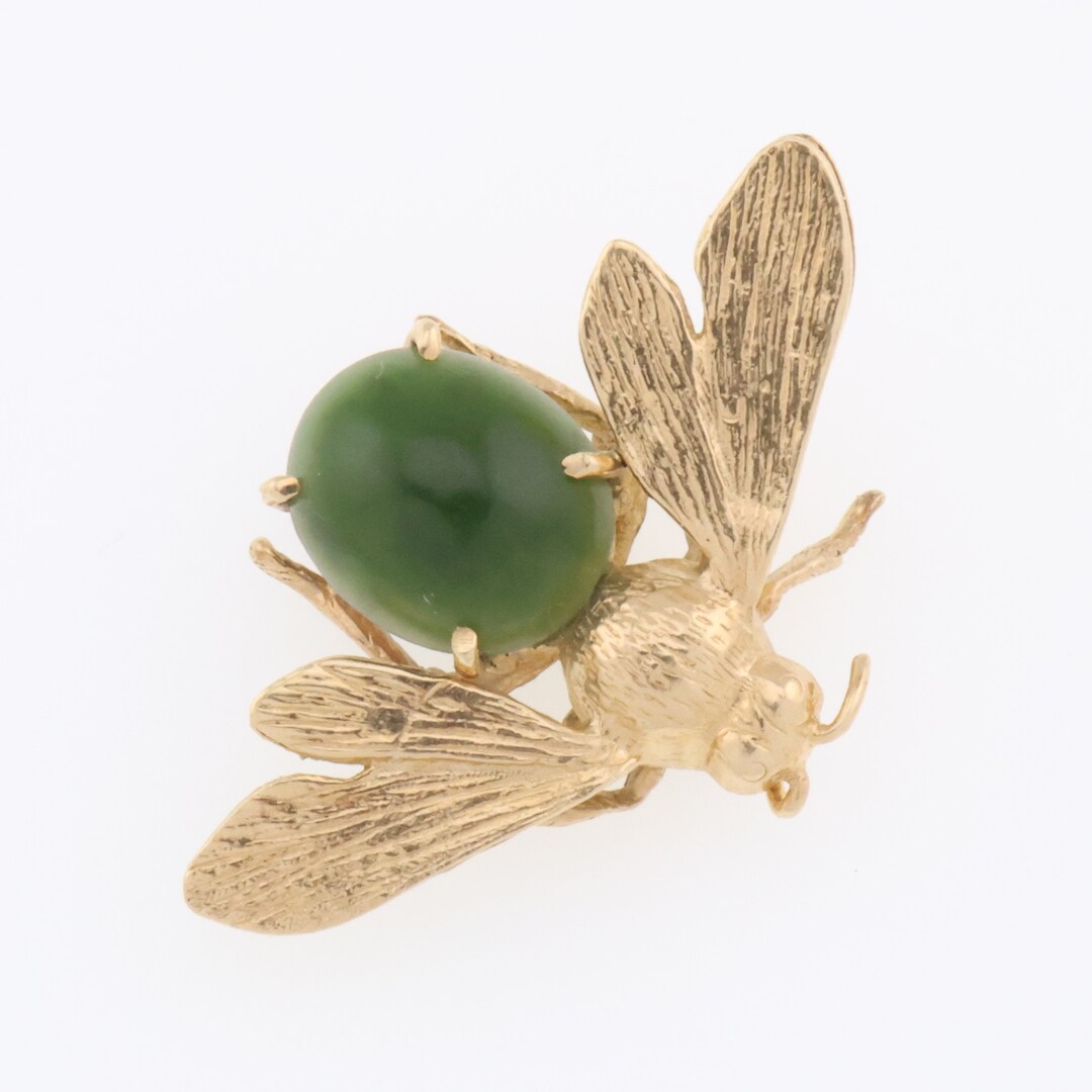 14k Yellow Gold Estate Green Jade Bee Pin - Etsy