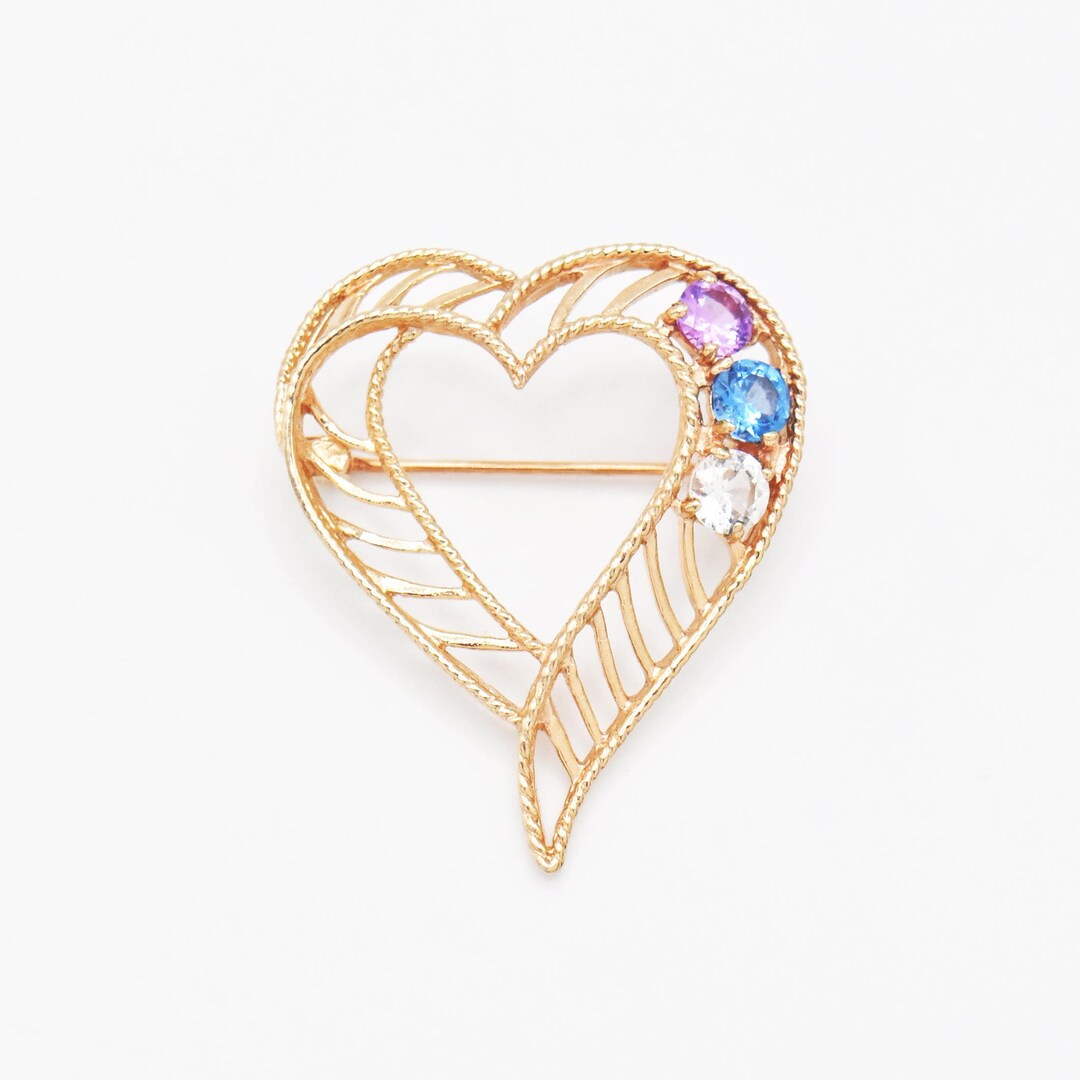 14k Yellow Gold Estate Ruby & Spinel Gemstone Open Heart Love Pin - Etsy