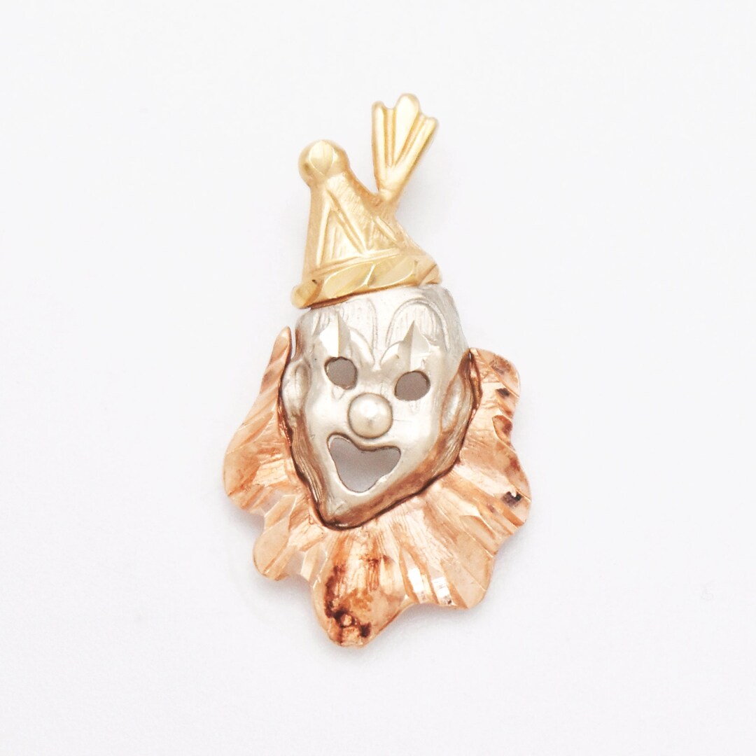 14k Tri Colored Gold Estate Diamond Cut Clown Pendant - Etsy