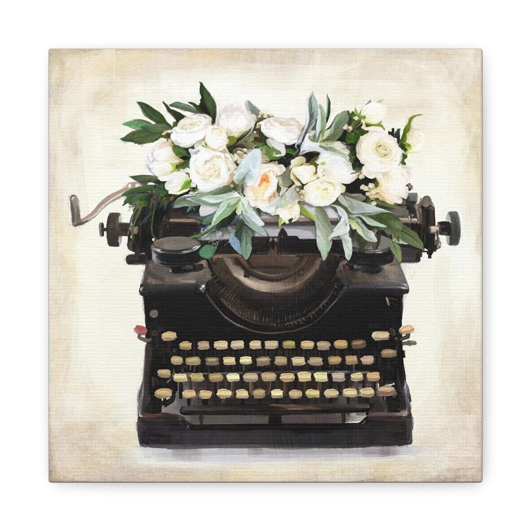Floral Old Typewriter With Flowers Painting Print Digital Painting ...