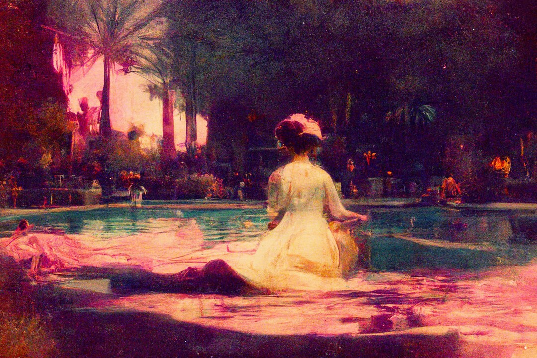 Girl by Pool Side Landscape Wall Art Decor Paper or Canvas Print 5 ...