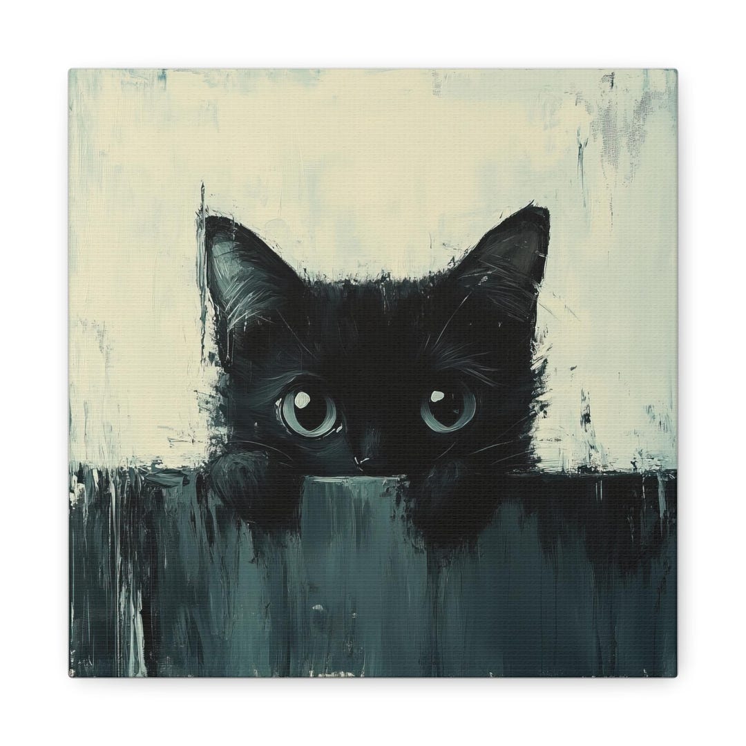 Cute Peeking Kitty Cat Animal Lover Oil Painting Print Nursery Kid Art ...