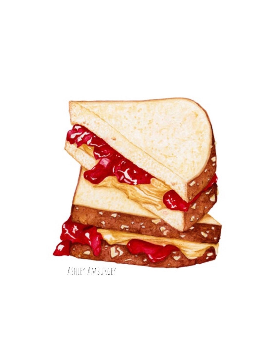 Peanut Butter and Jelly Watercolor Color Pencil Art Illustration Print ...
