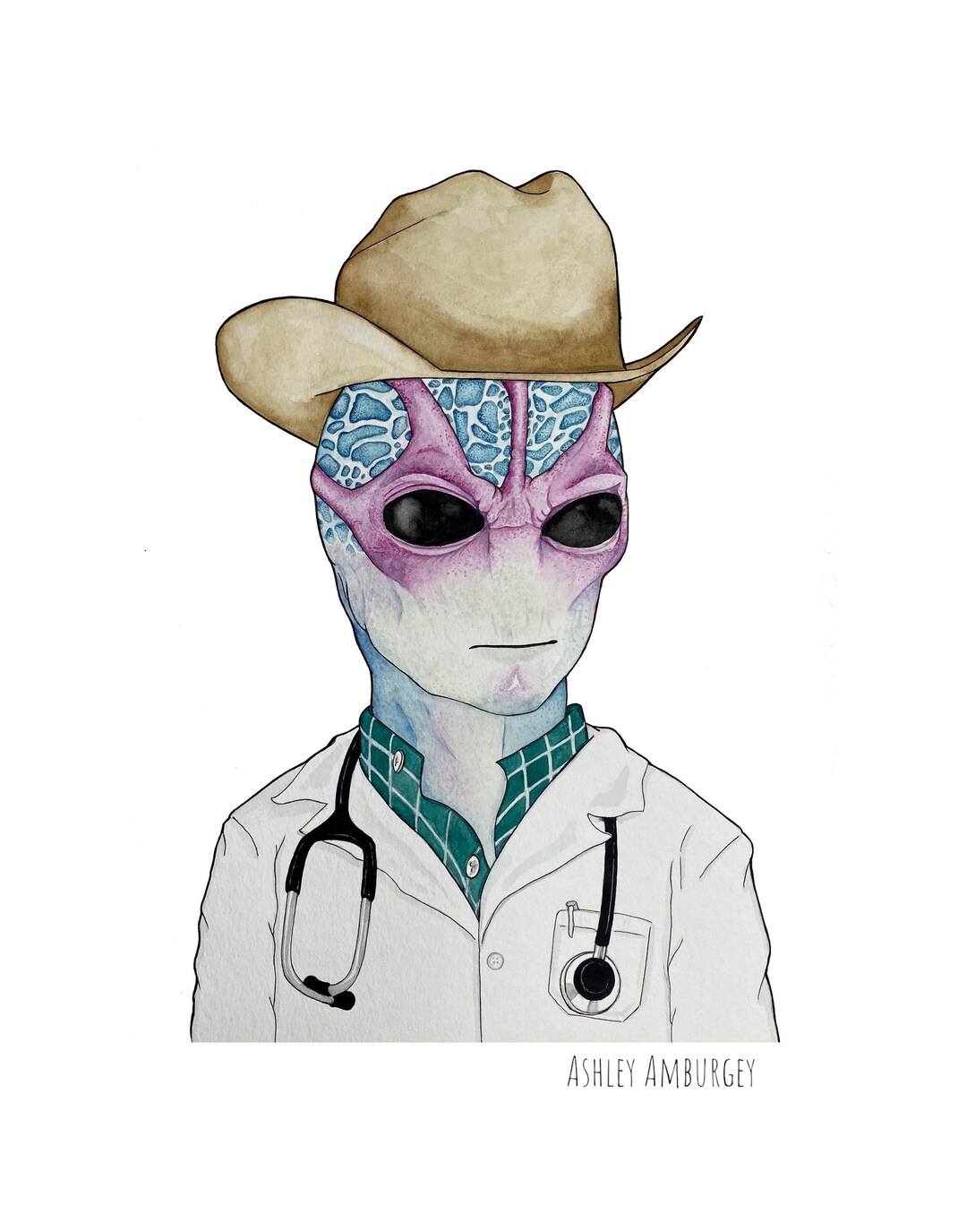 Alien Doctor Watercolor Illustration Print - Etsy