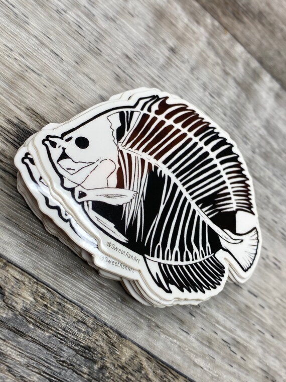 Skeleton Fish Sticker Art Illustration Ink | Etsy