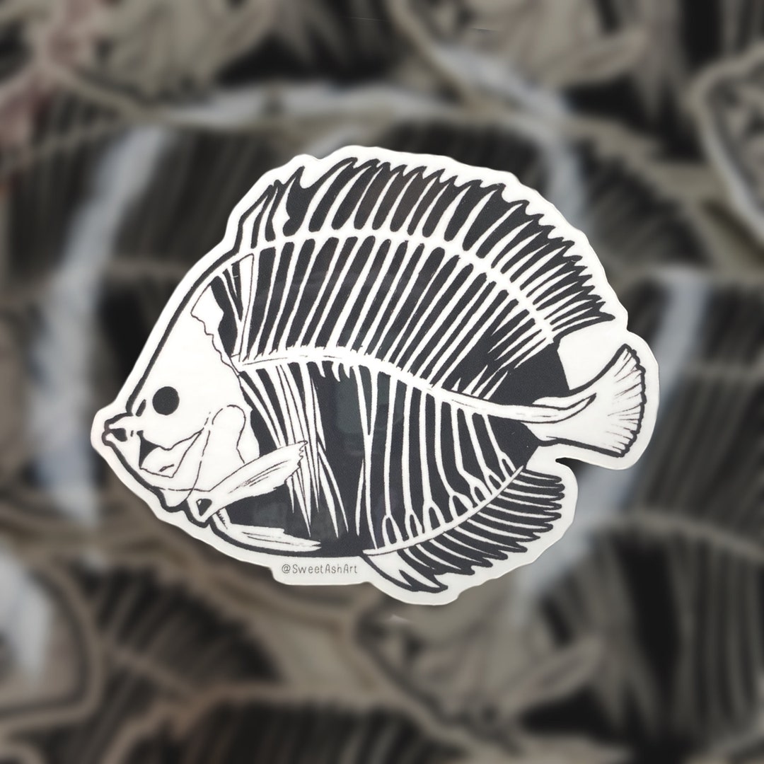 Skeleton Fish Sticker Art Illustration Ink - Etsy