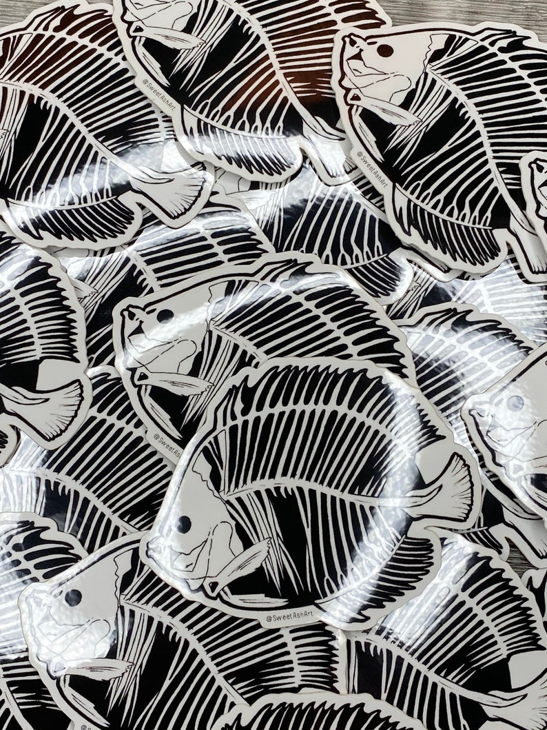 Skeleton Fish Sticker Art Illustration Ink - Etsy
