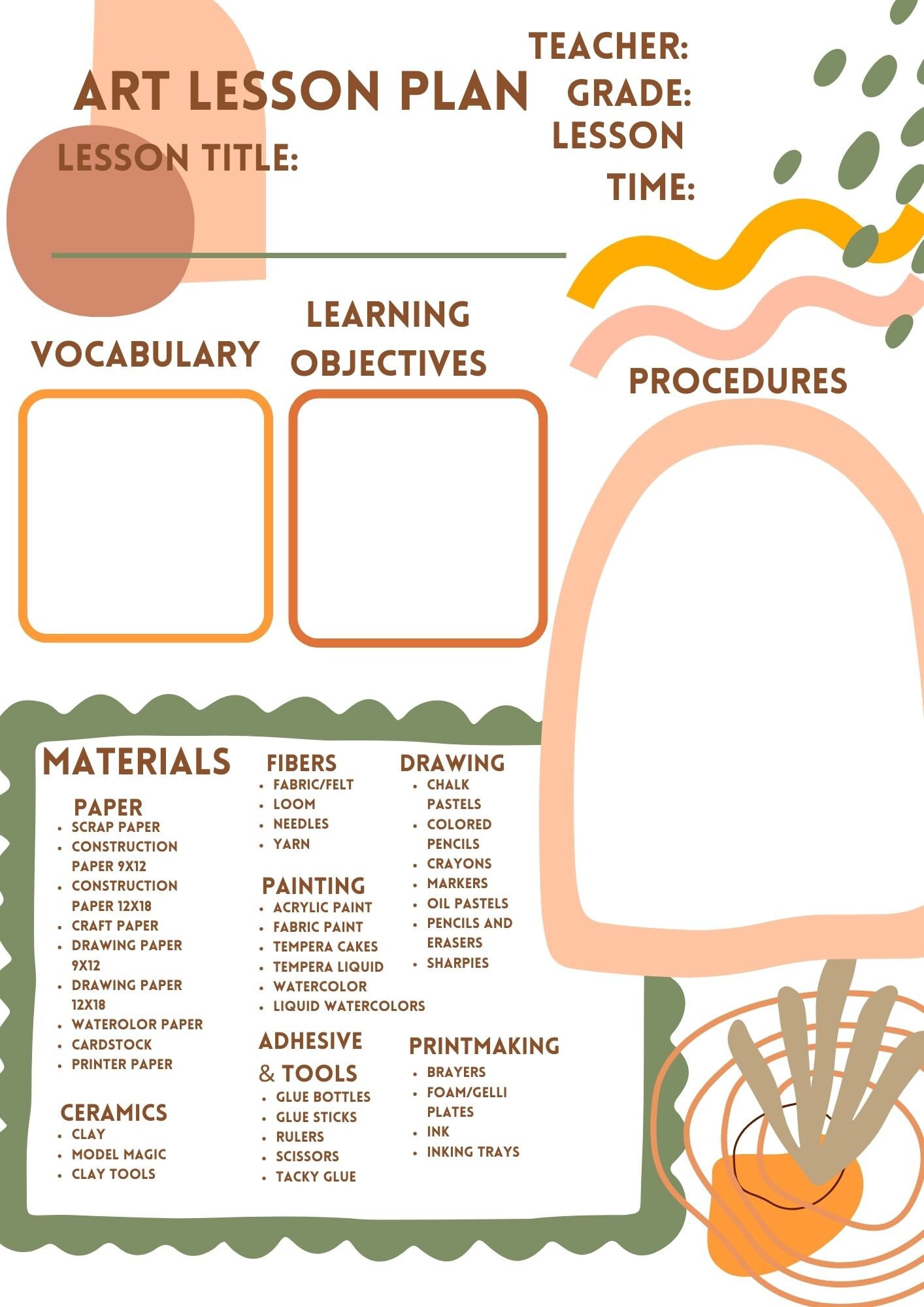 Art Yearly Lesson Planning Packet- Monthly Calendar, Unit Plan ...