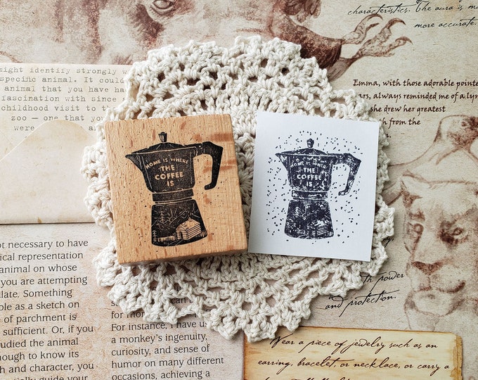 Coffee Press Rubber Stamp, Moka Pot, Coffee Maker, Mountains Stamp for ...