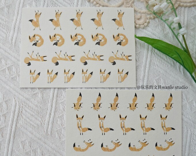 Set of 2 Fox Sticker Sheets Set, Wanle Studio, Animal Doodle Kiss-cut ...