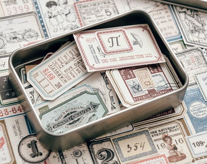 Vintage Tin Box Stickers, Vintage Collage Tags and Labels Stickers Set ...