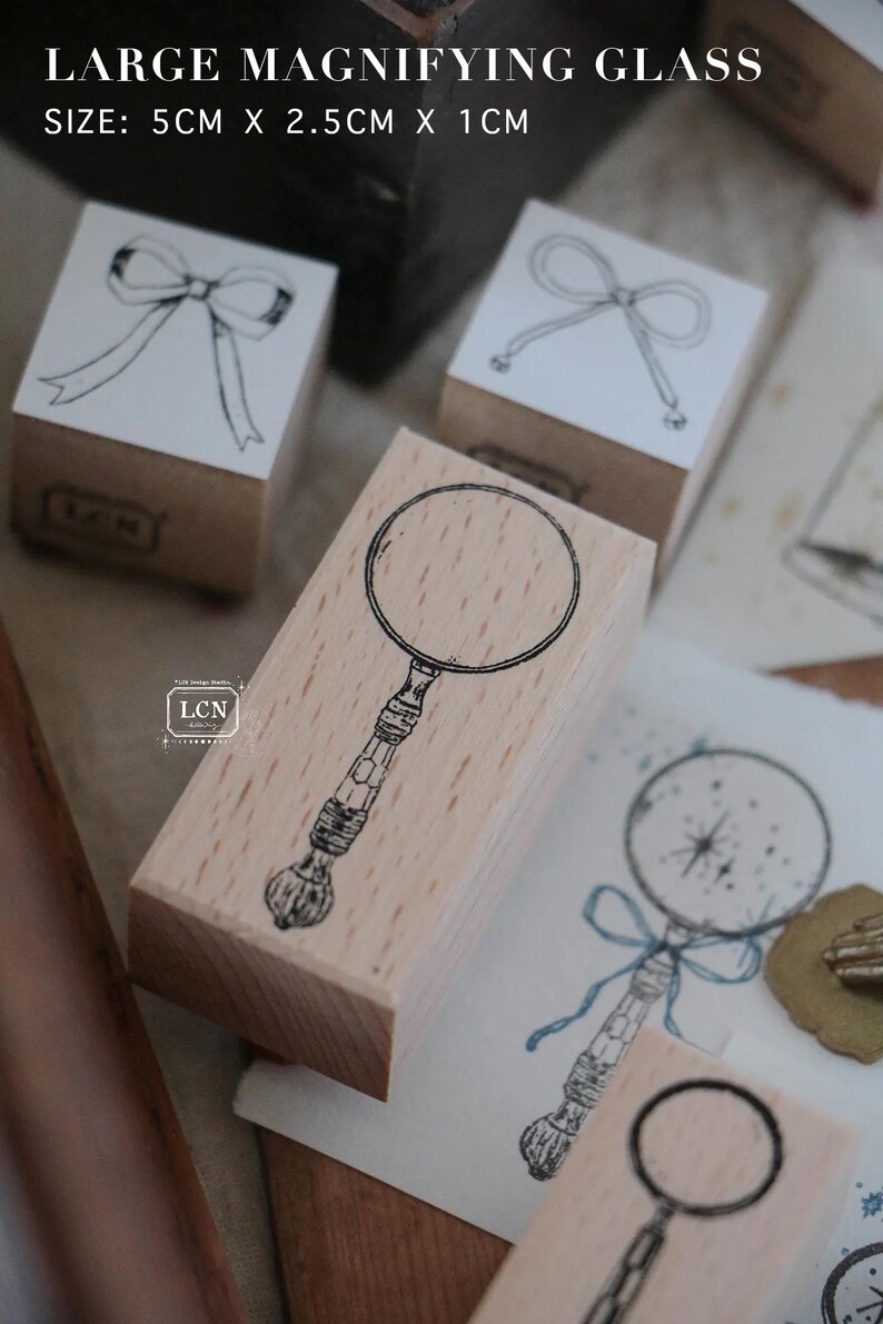 Magnifying Glass Rubber Stamp, LCN Design Studio Lignous Stamp, Lin ...