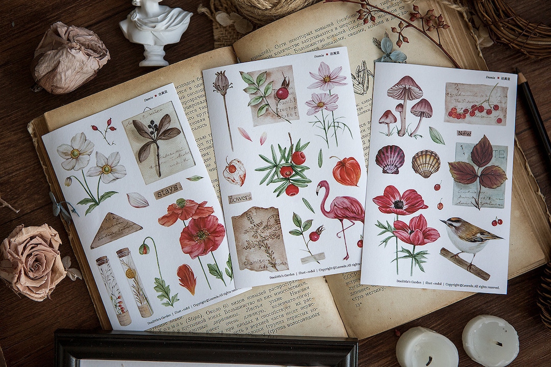 Doolittle's Garden 2 Stickers Set, Damia, Botanical Sticker Sheet ...