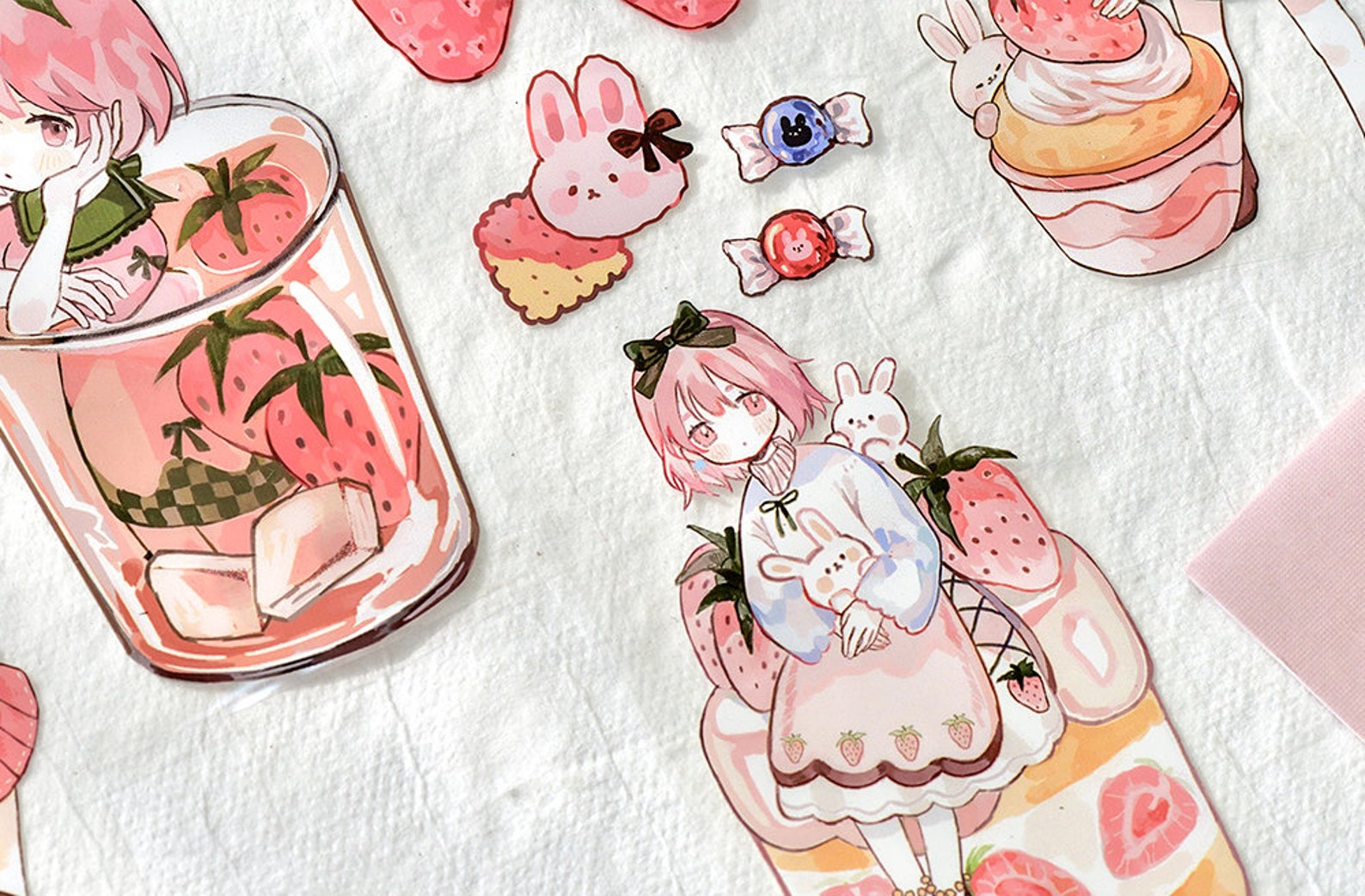 Strawberry Mousse Masking Tape, Girls Illustration Washi and PET Tape ...