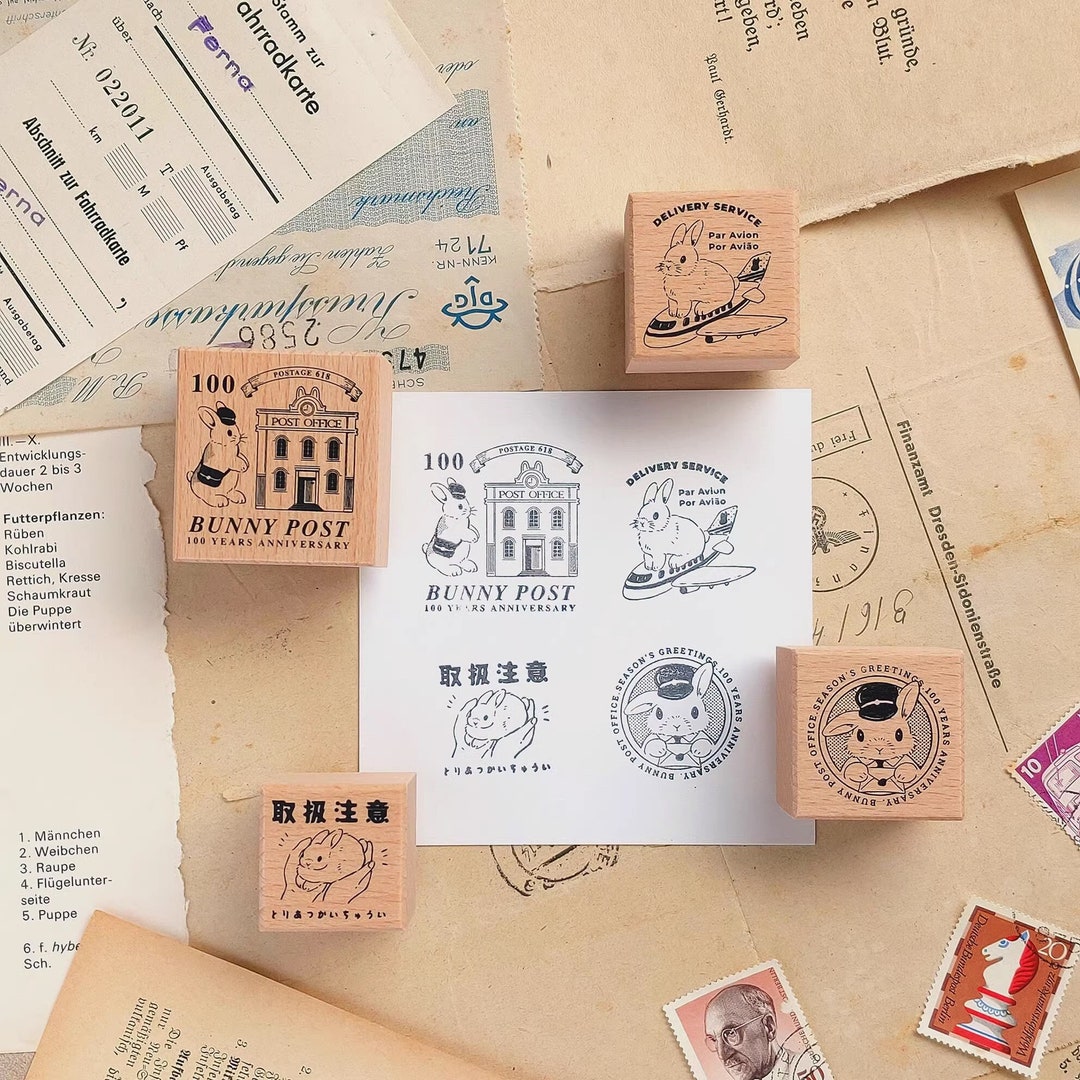 Bunny Post Office Series Wooden Rubber Stamp, Kumayankee, Original ...